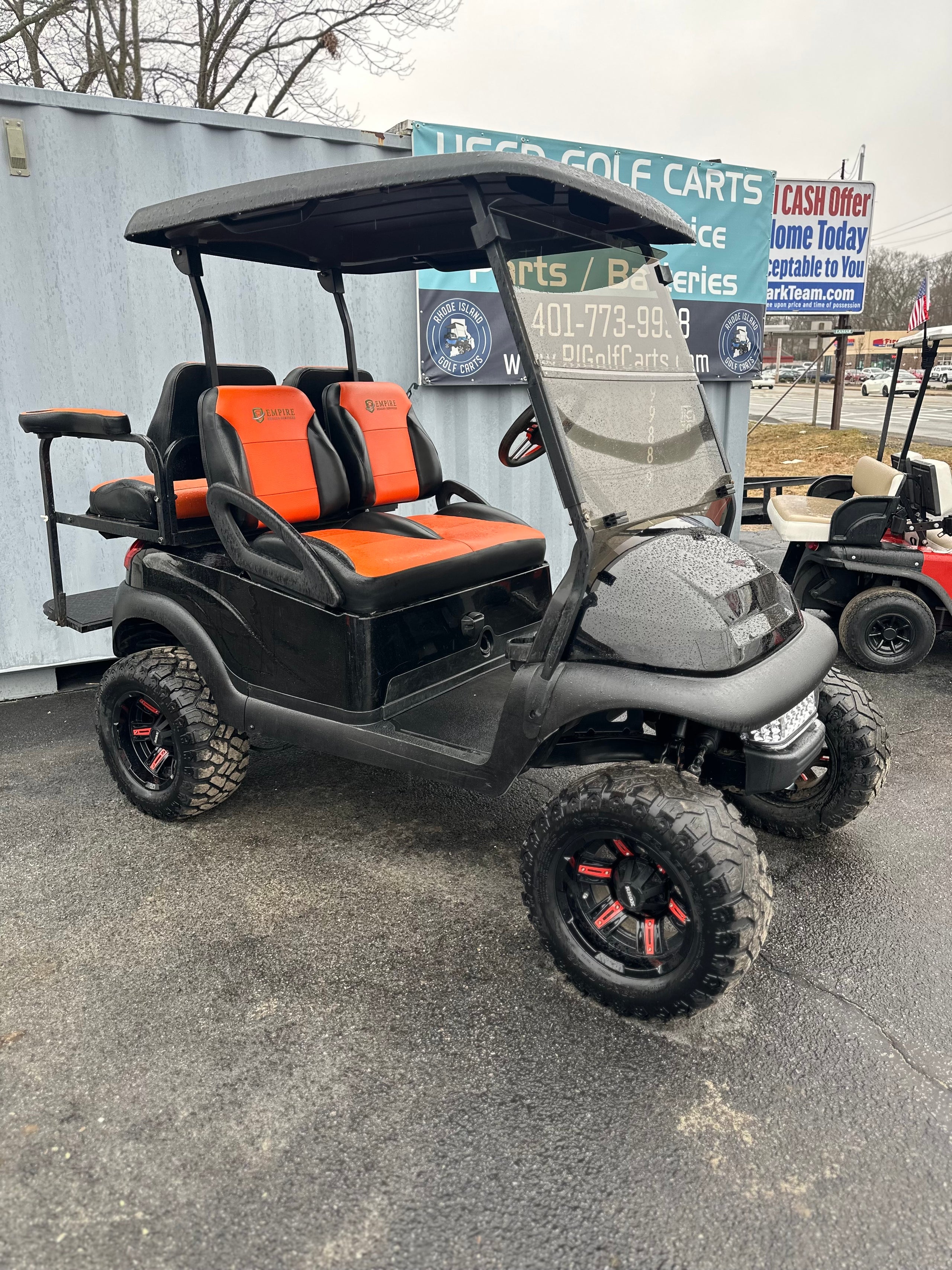 2005 Black/Orange Club Car Precedent Lifted 4 seater | RI Golf Carts